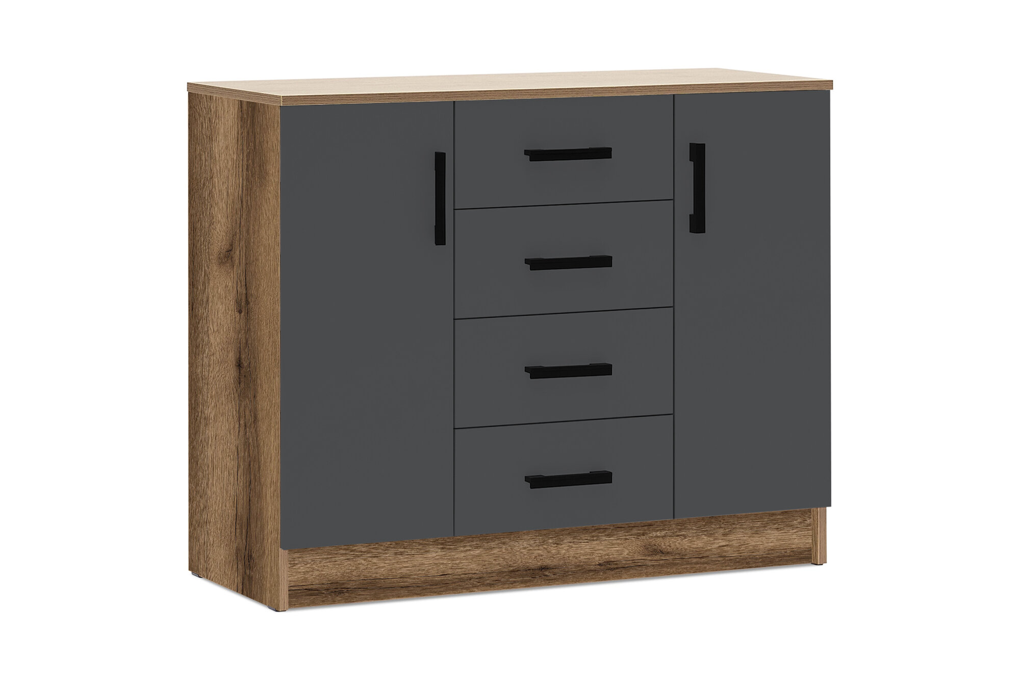 Комод для одежды Нонтон, 100x43x82 см, 4 ящика и 2 полки, дуб делано / графит
