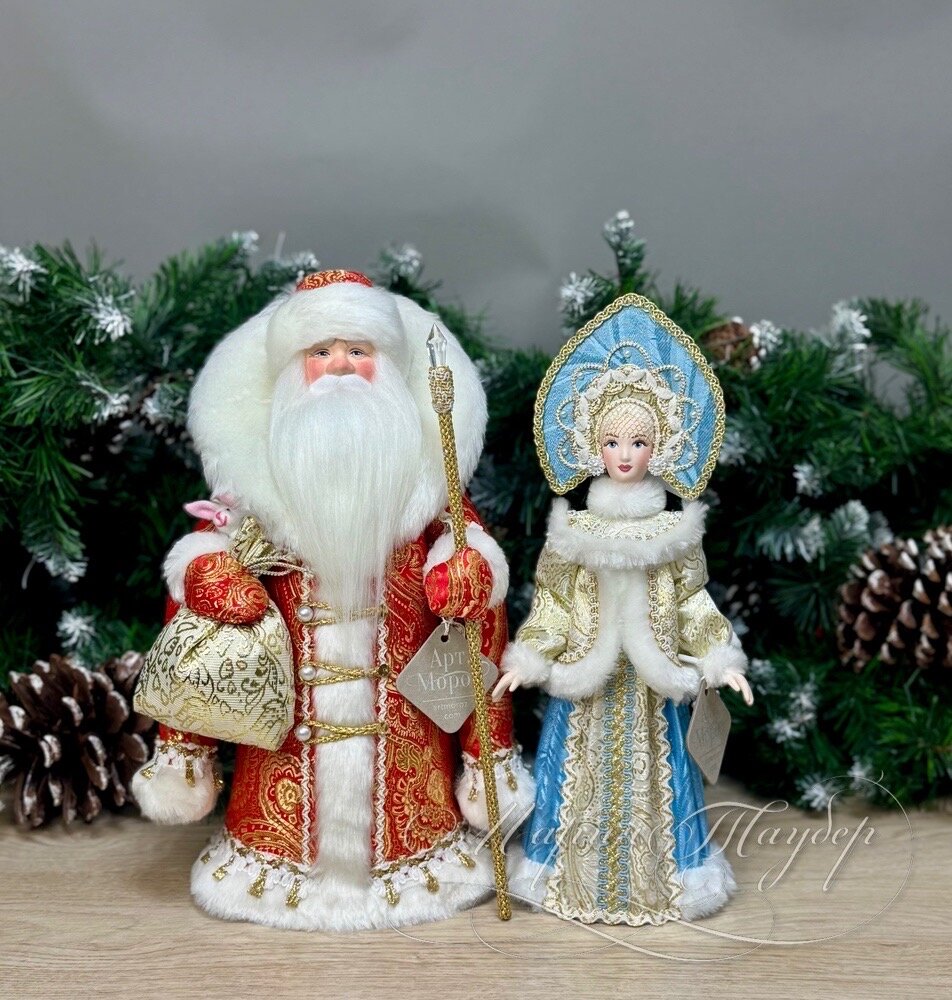 АртМороз Дед мороз и Снегурочка русские 33см; новогодняя игрушка под ёлку; авторская кукла ручной работы; подарок на Новый Год