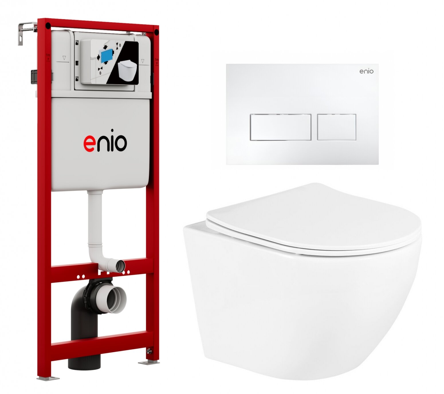 Комплект 3 в 1 инсталляция Enio Profi EN7050050 + Унитаз подвесной BelBagno Uno BB3105CHR/SC + кнопка белая матовая Linea