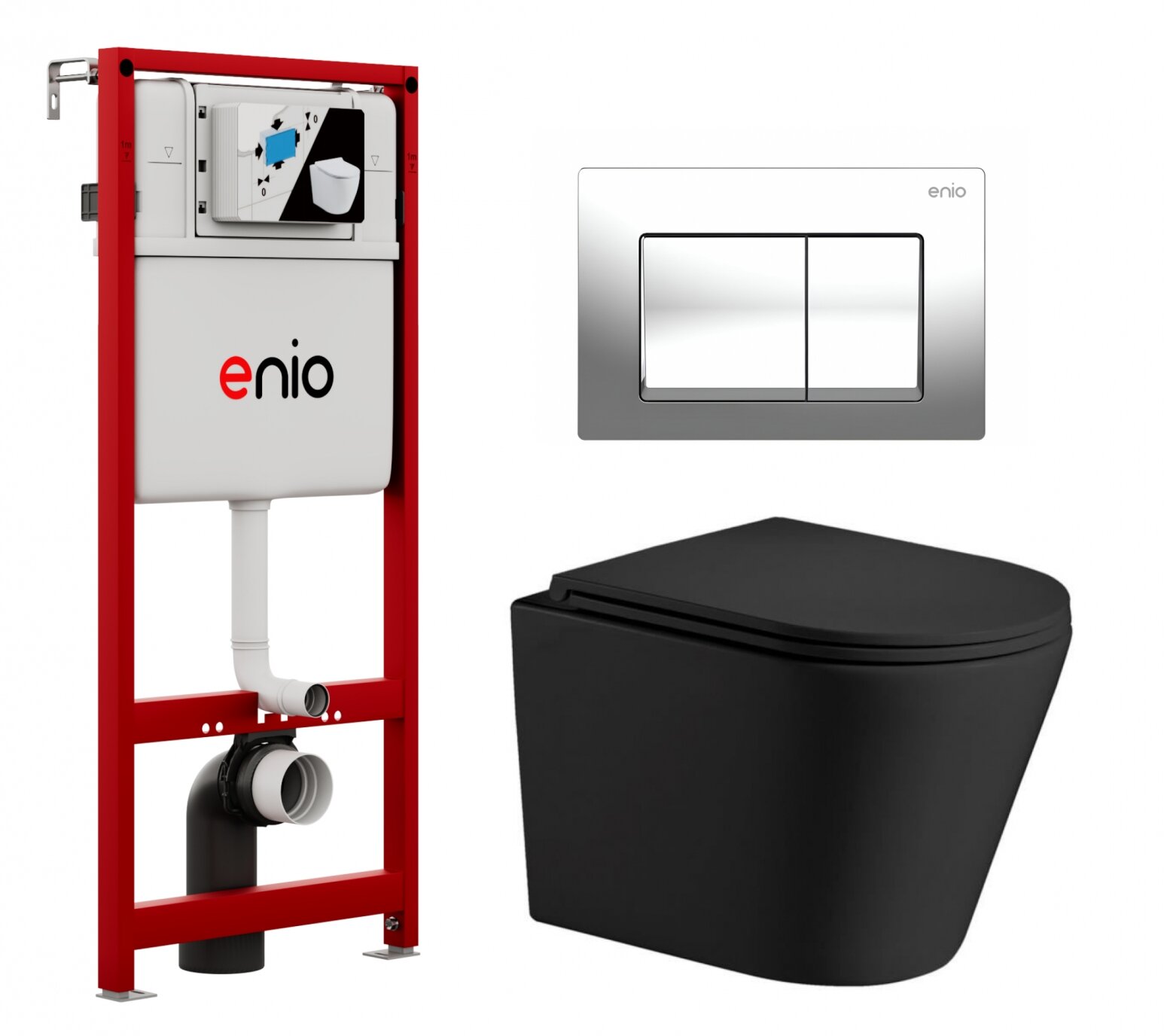 Комплект 3 в 1 инсталляция Enio Profi EN7050050 + Подвесной унитаз WeltWasser Salzbach 043 MT-BL + кнопка хром Pulsante