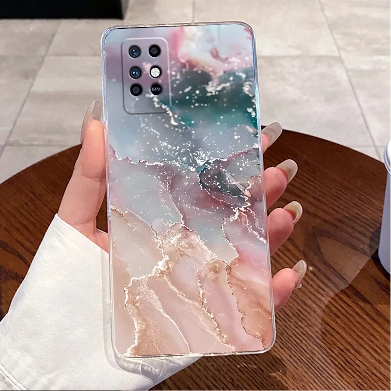 Чехол для Infinix Note 8, мраморный, прозрачный, TPU-TPU136
