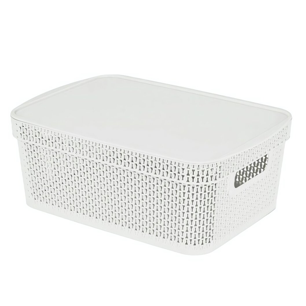 Корзина для хранения с крышкой 11л, 38х27х14,3см, пластик, белое облако, "ajur"