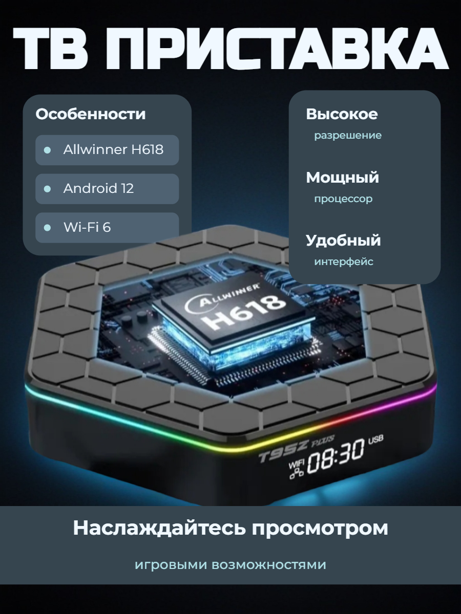 Смарт-приставка T95Z Plus Black, Android TV, Wi-Fi/Bluetooth, пульт ДУ