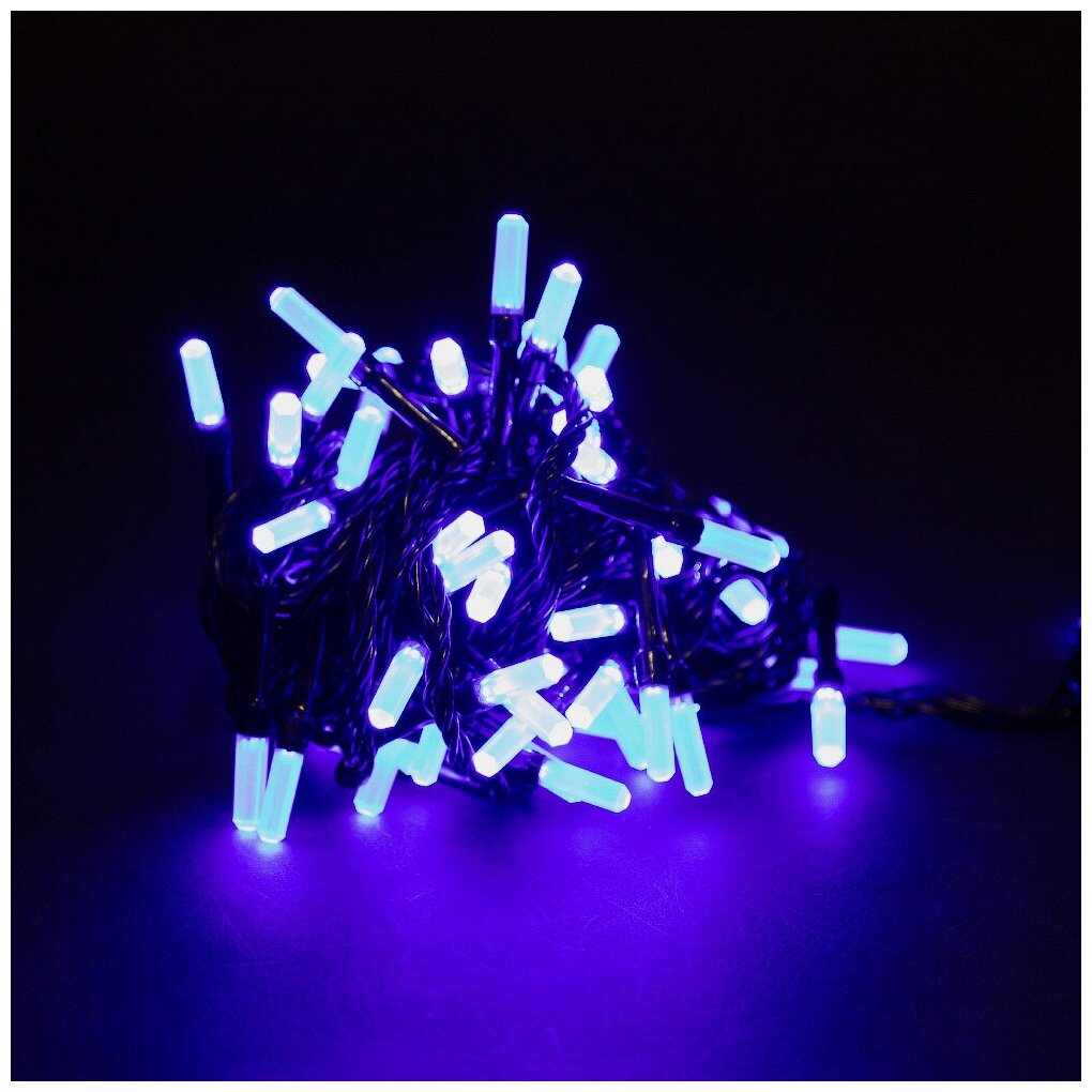 Новогодняя гирлянда светодиодная линейная, 100 LED, синяя, тёмный провод, вытянутые диоды, 6 метров