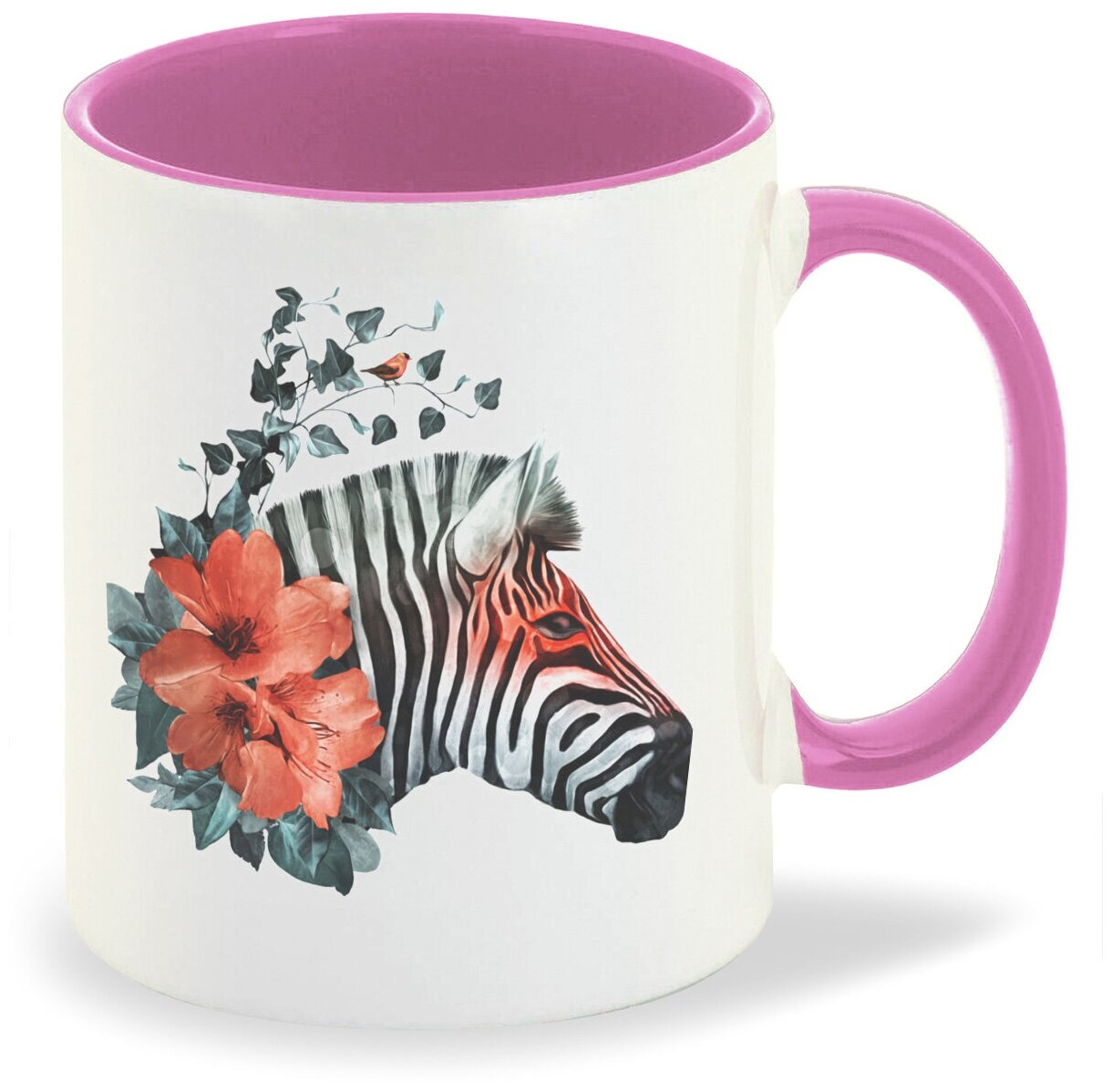 Кружка розовая CoolPodarok Зебра и мак