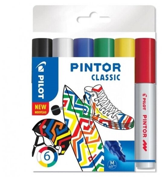 Pilot Маркеры "Pintor" Regular, 1,4мм, толщина линии 4,5мм, 6 цветов