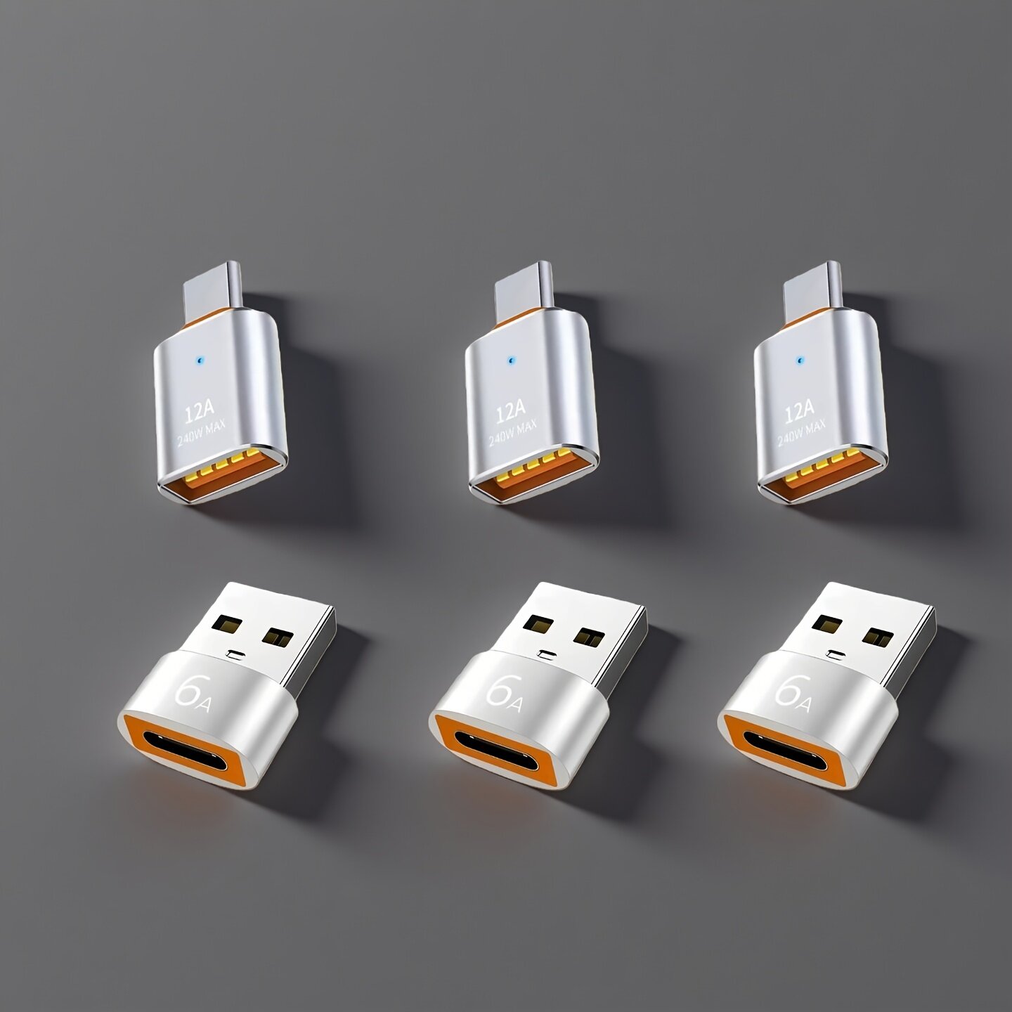 Набор из 6 адаптеров OTG USB-A в Type-C и Type-C в USB-A, серебристый