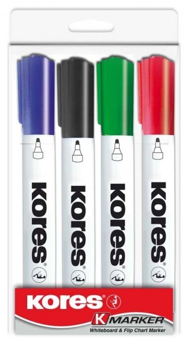 Набор маркеров для доски KORES, 3мм, 4шт/уп