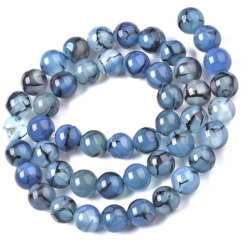 Натуральная бусина Агат Вены дракона голубой цвет 0010892 шарик 8 мм, цена за 10 шт.