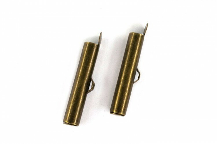 Концевик-трубочка с петелькой 26х5мм, внутренний диаметр 4мм, отверстие 1х2 мм, цвет античная бронза, латунь, 04-110, 2шт