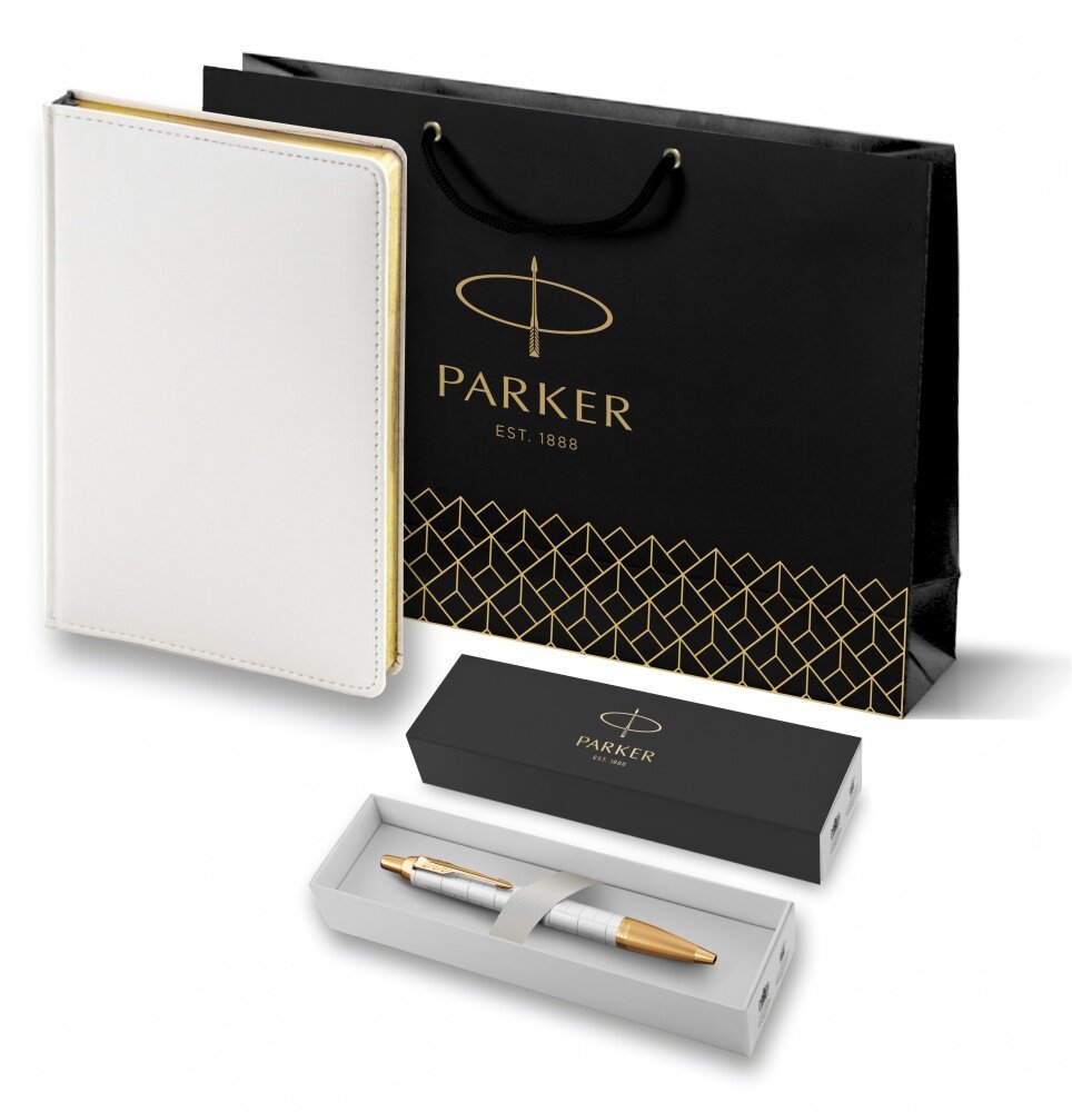 Подарочный набор Ручка шариковая Parker IM Premium K318 Pearl GT белый недатированный ежедневник с золотым срезом 2143643