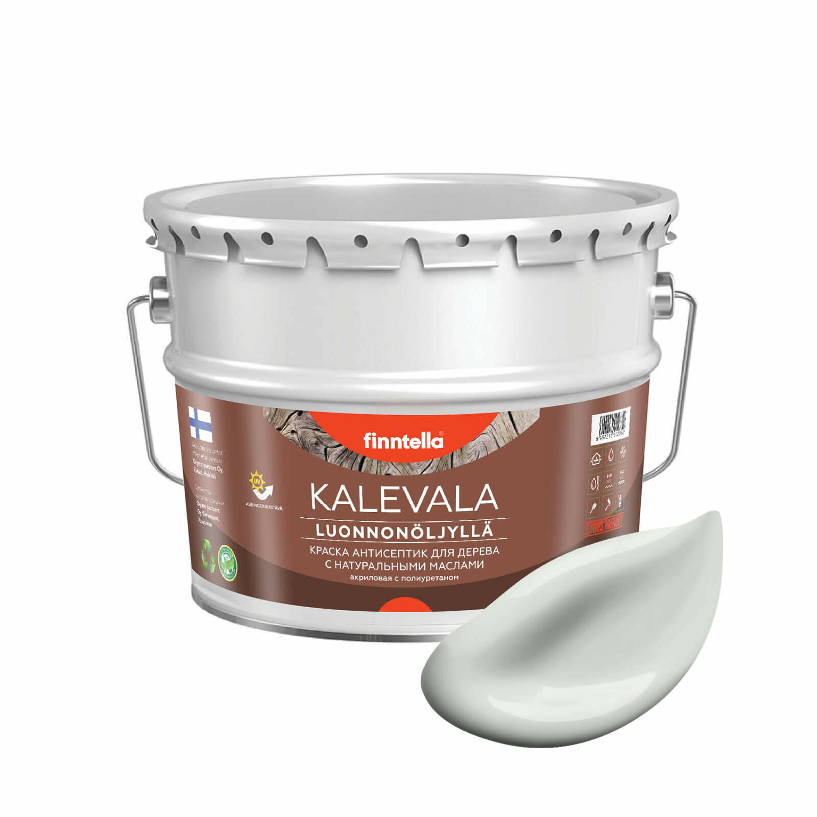 Краска для дерева и деревянных фасадов FINNTELLA KALEVALA, с натуральным маслом и полиуретаном, цвет MARMORI (светло-серый) , 9л