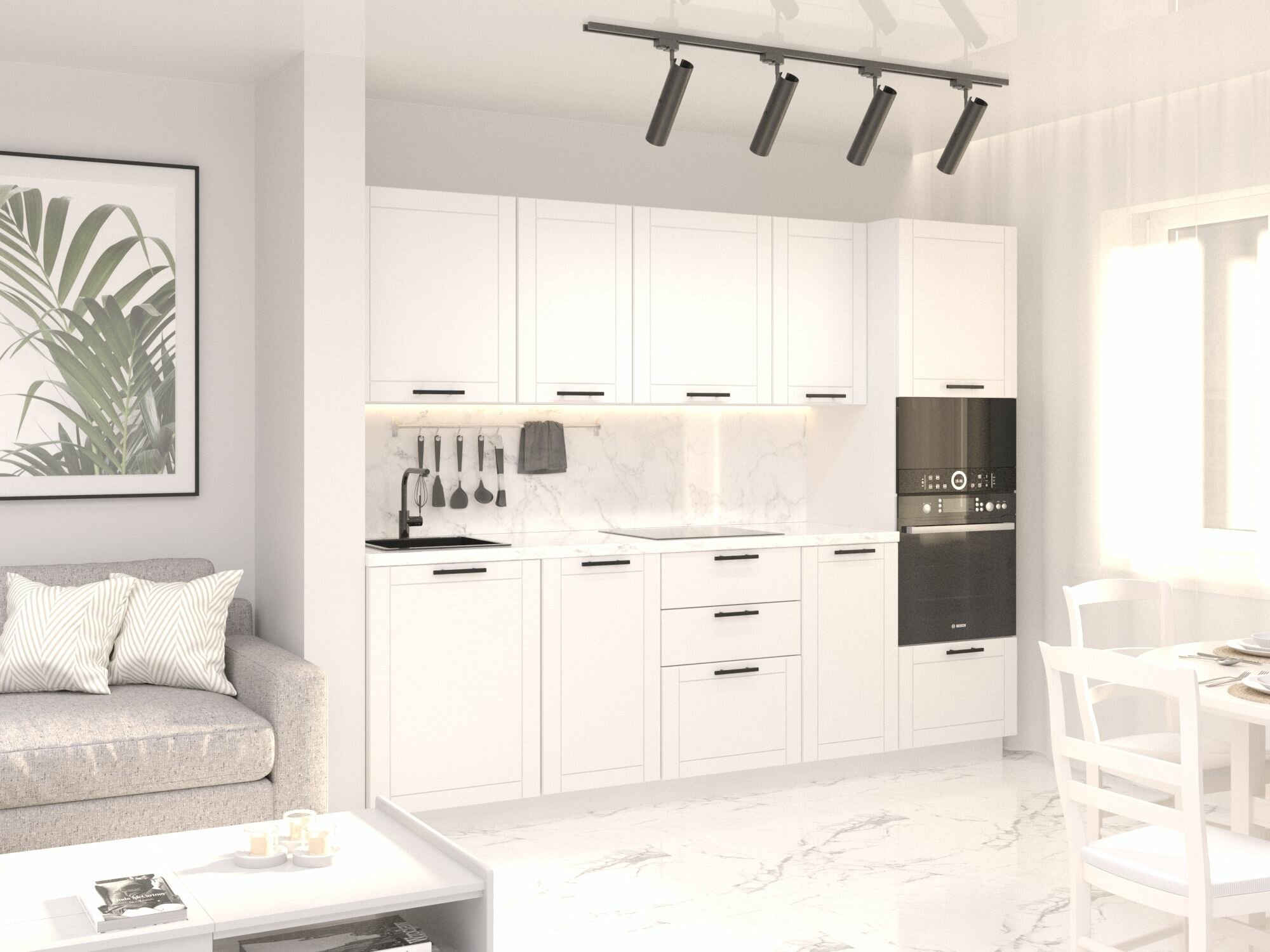 Кухонный гарнитур Лофт White Silk, 2600 мм