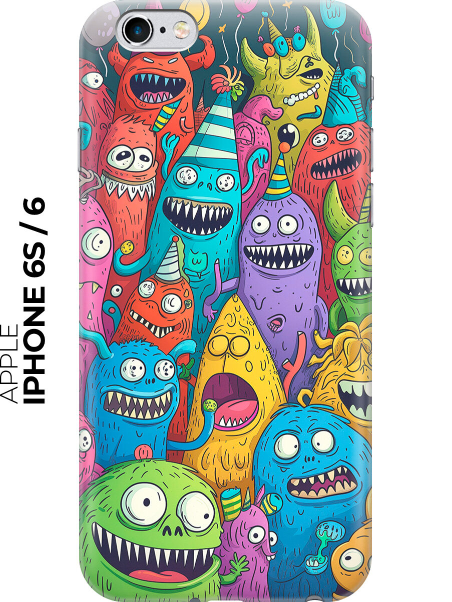 Силиконовый чехол на Apple iPhone 6s / 6 с принтом "Веселые монстрики"