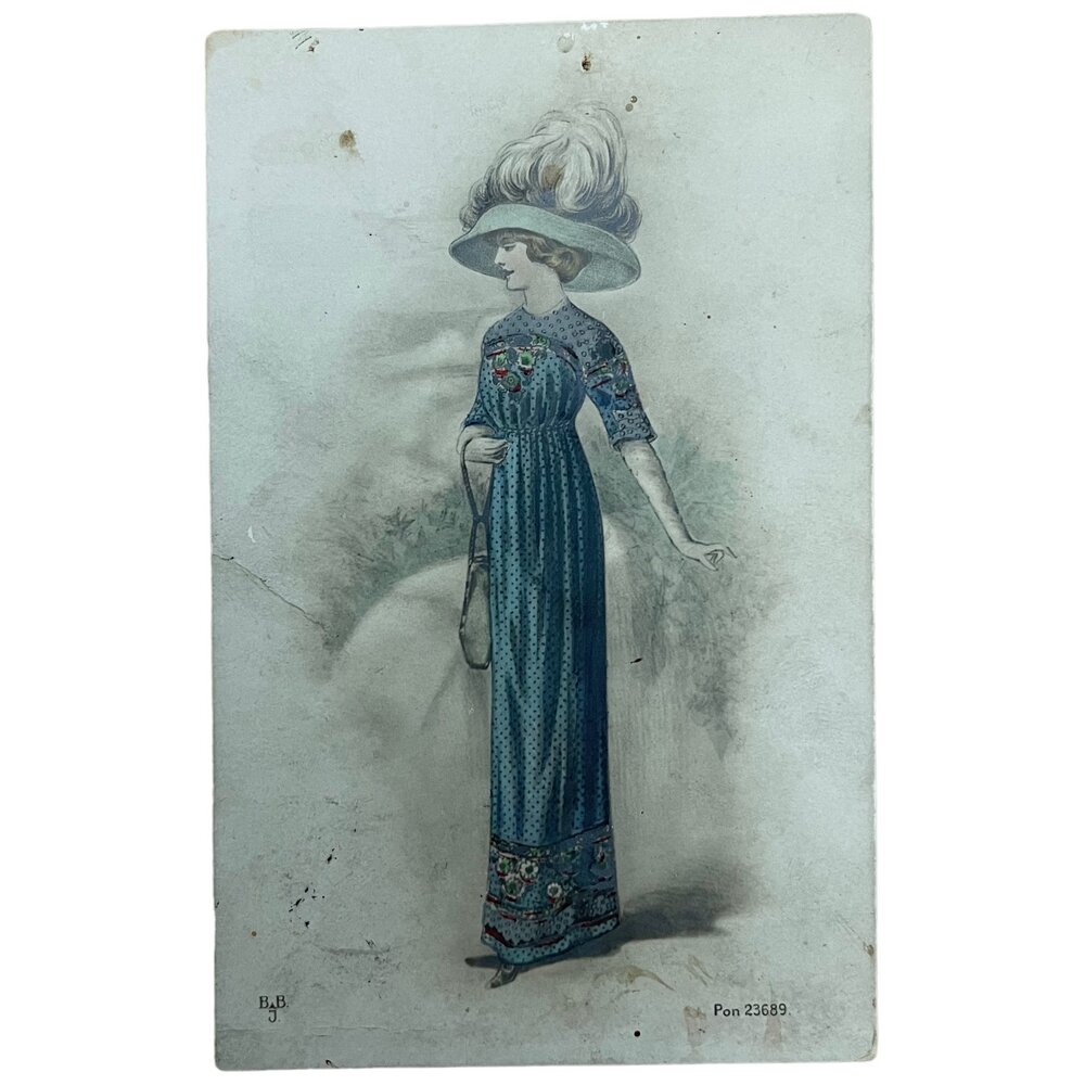 Почтовая открытка "Дама в синем платье" 1900-1912 гг. Европа