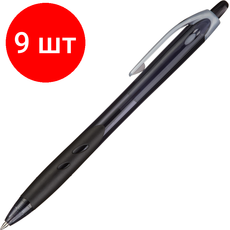Комплект 9 штук, Ручка шариковая автомат. PILOT BPRG-10R-F REXGRIP черн,0.22, масл, манж