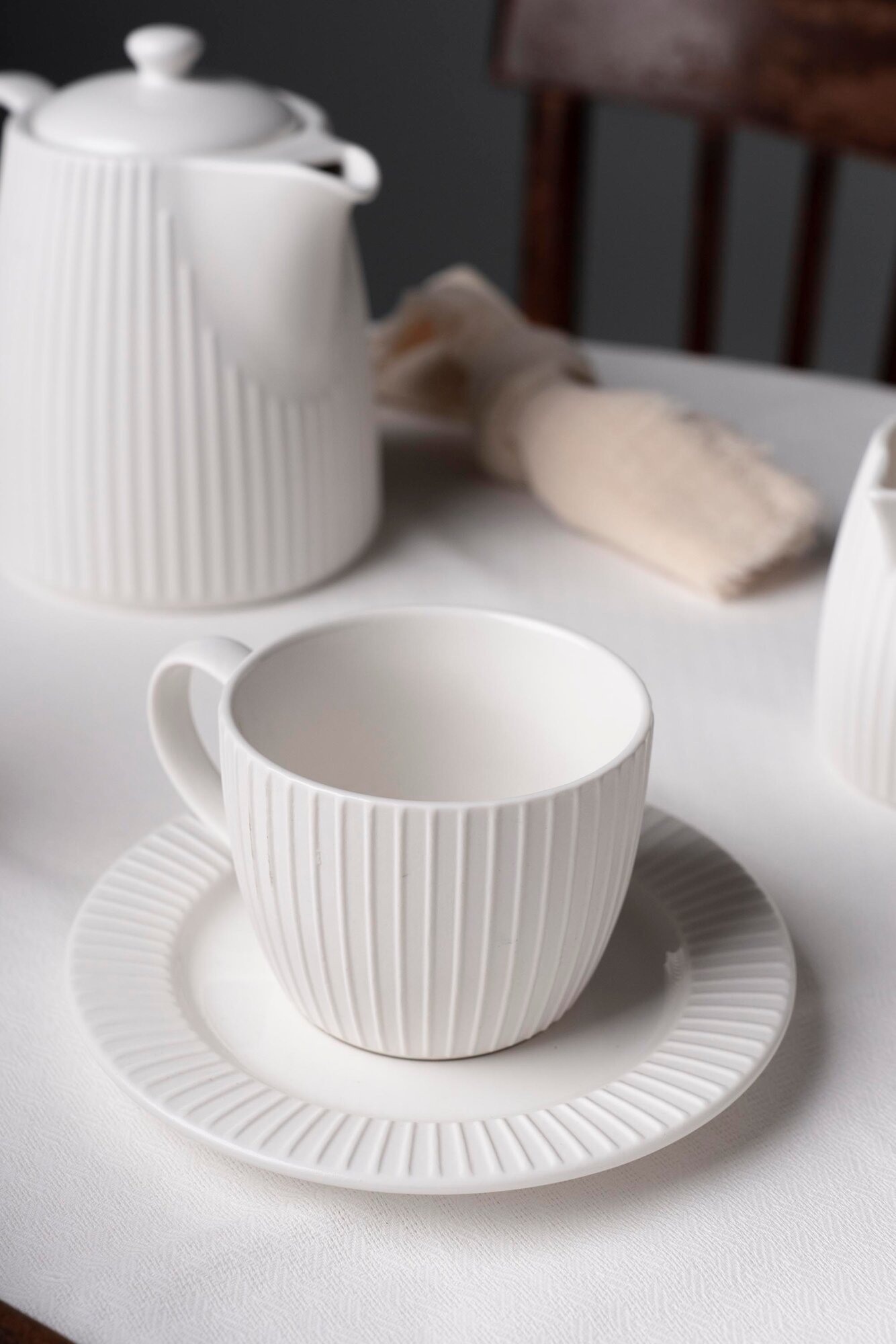 Чайная пара BILLIBARRI "Carve Matt" 125мл, 2шт, фарфор