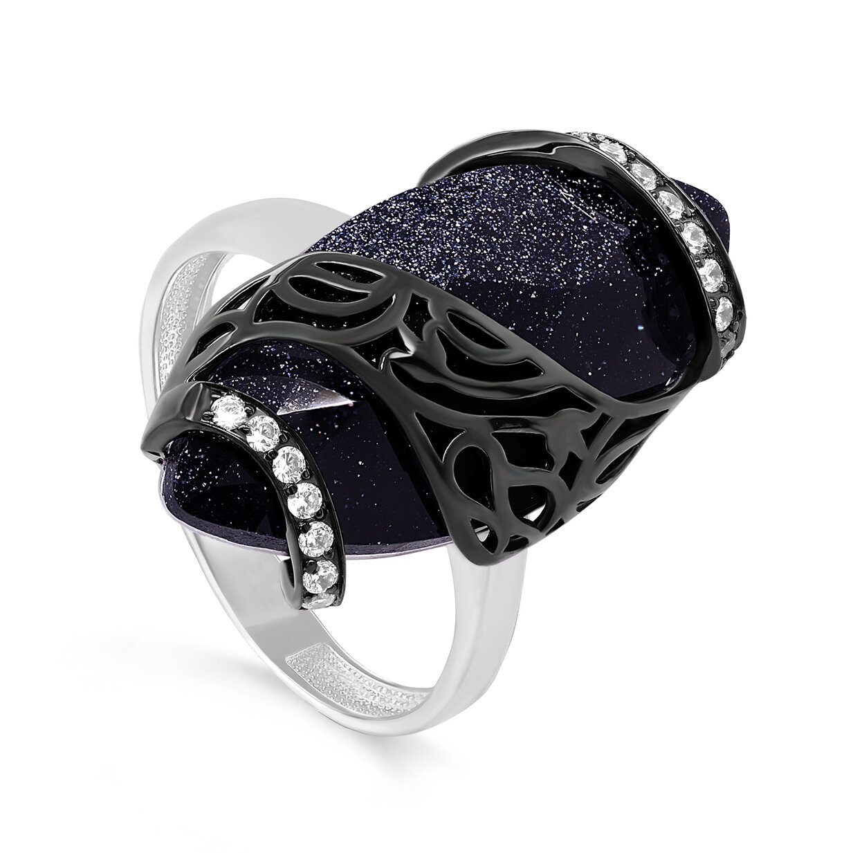 Кольцо, серебро, 925 проба, фианит, авантюрин