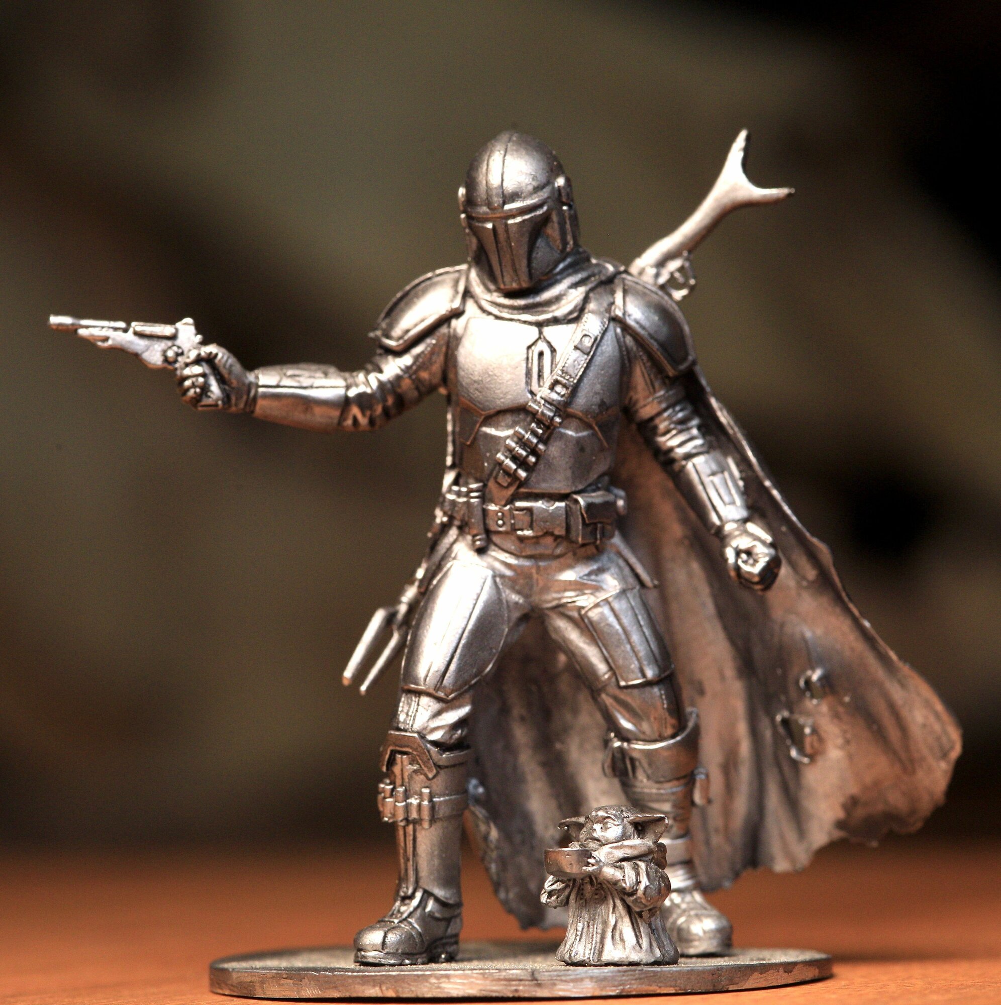 Оловянный солдатик Мандалорец и малыш Йода Звездные воины 54 мм масштаб