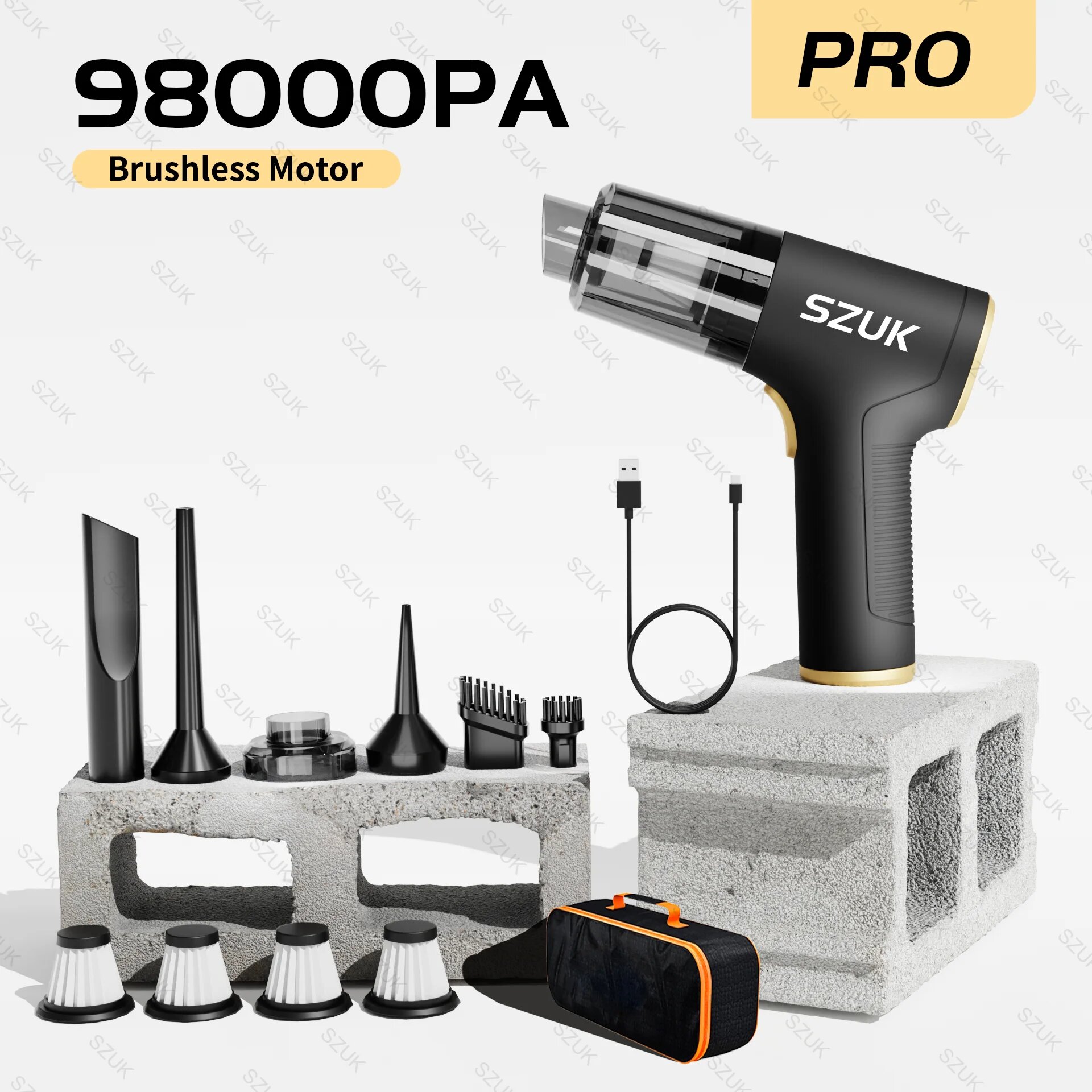 Портативный Беспроводной Автомобильный Пылесос SZUK 98000PA: Мощное Всасывание Пыли, Pro 4hapa bag