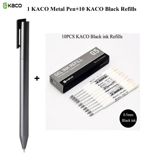 Ручка гелевая KACO MI 0,5 мм, черная + 10 перезаполнений