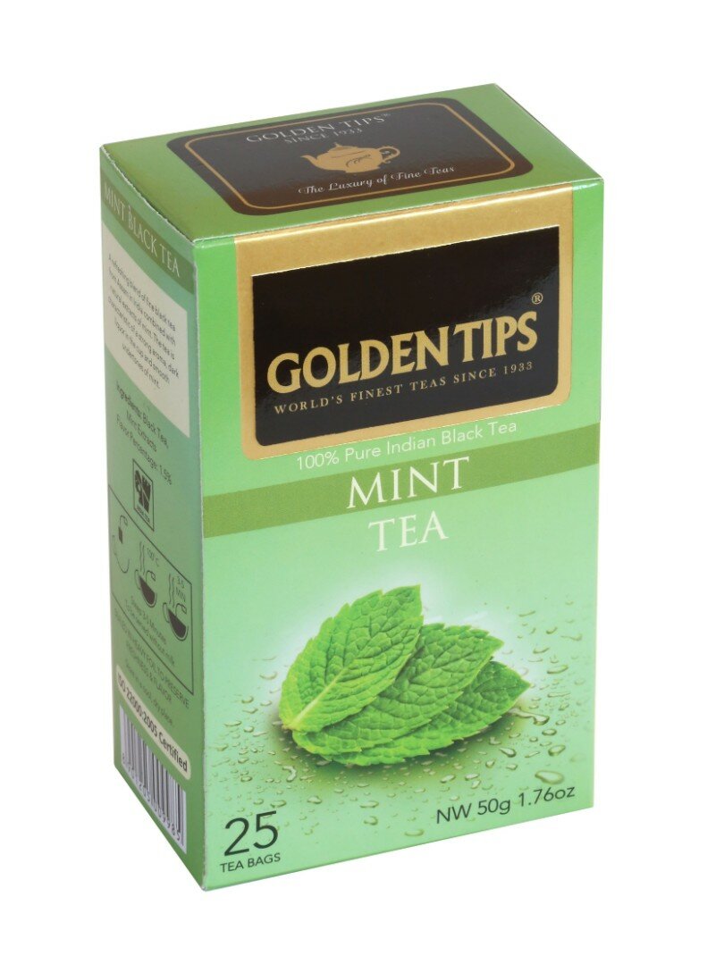 Чай чёрный индийский ТМ "Голден Типс"- Мята, пакетированный 25 шт, 50 гр.
