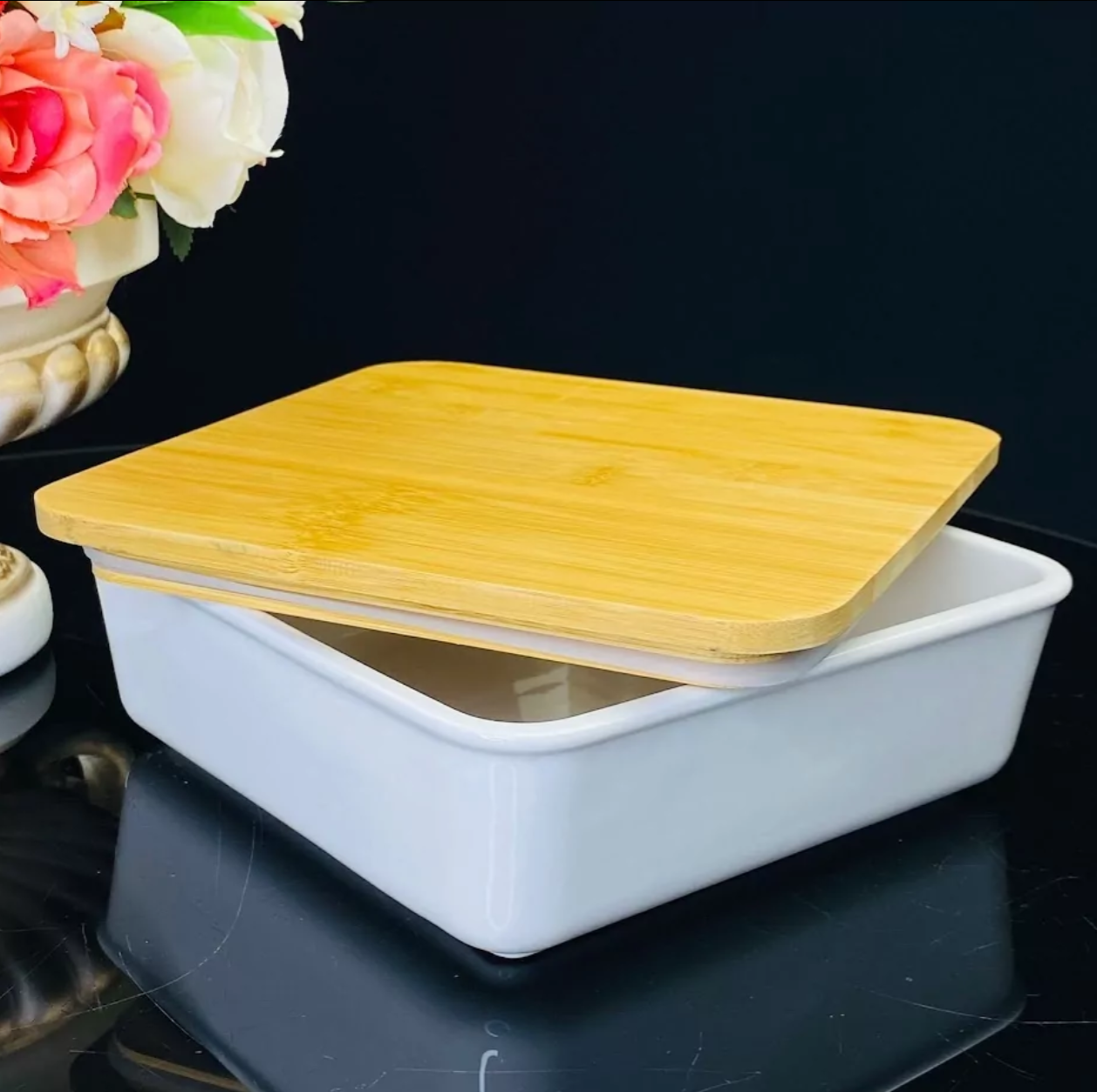 Квадратное блюдо для запекания 15см с бамбук. крышкой Фарфор 142-087 118-142-087