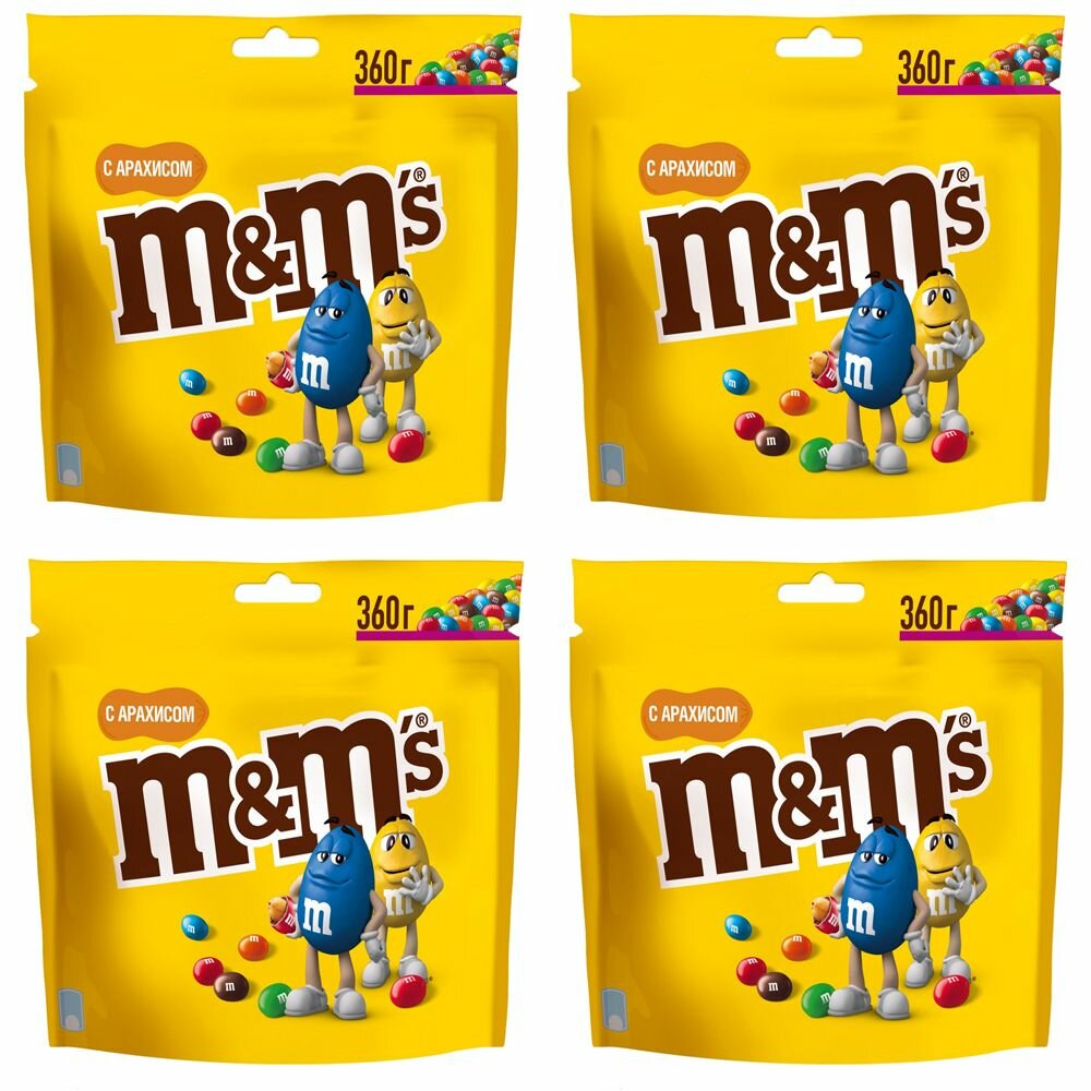 M&M's конфеты драже с арахисом и молочным шоколадом, 360г, 4 уп