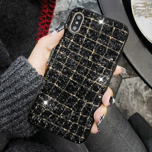 Сверкающий чехол для iPhone X / XS Glaring Sequins Style со стразами (Black+Gold)