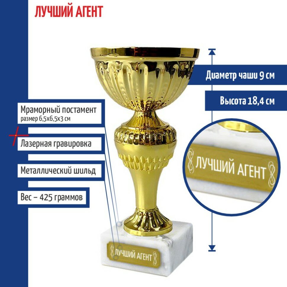 Кубок "Лучший агент" на мраморном постаменте (18,4 см)