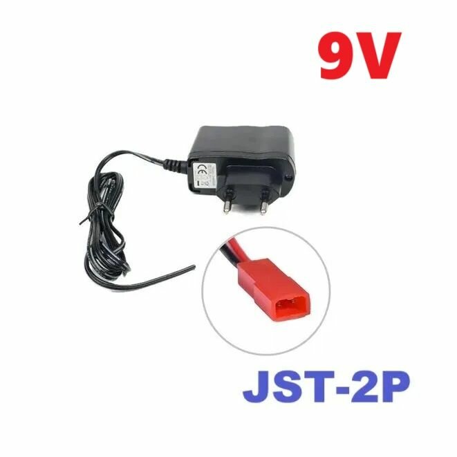 Зарядка на 9 Вольт от розетки 220 Вольт аккумулятора с разъемом 2P 2pin красный, блок питания 9В, адаптер 9V зарядное устройство батарейки AC-DC ADAPTOR DC9V