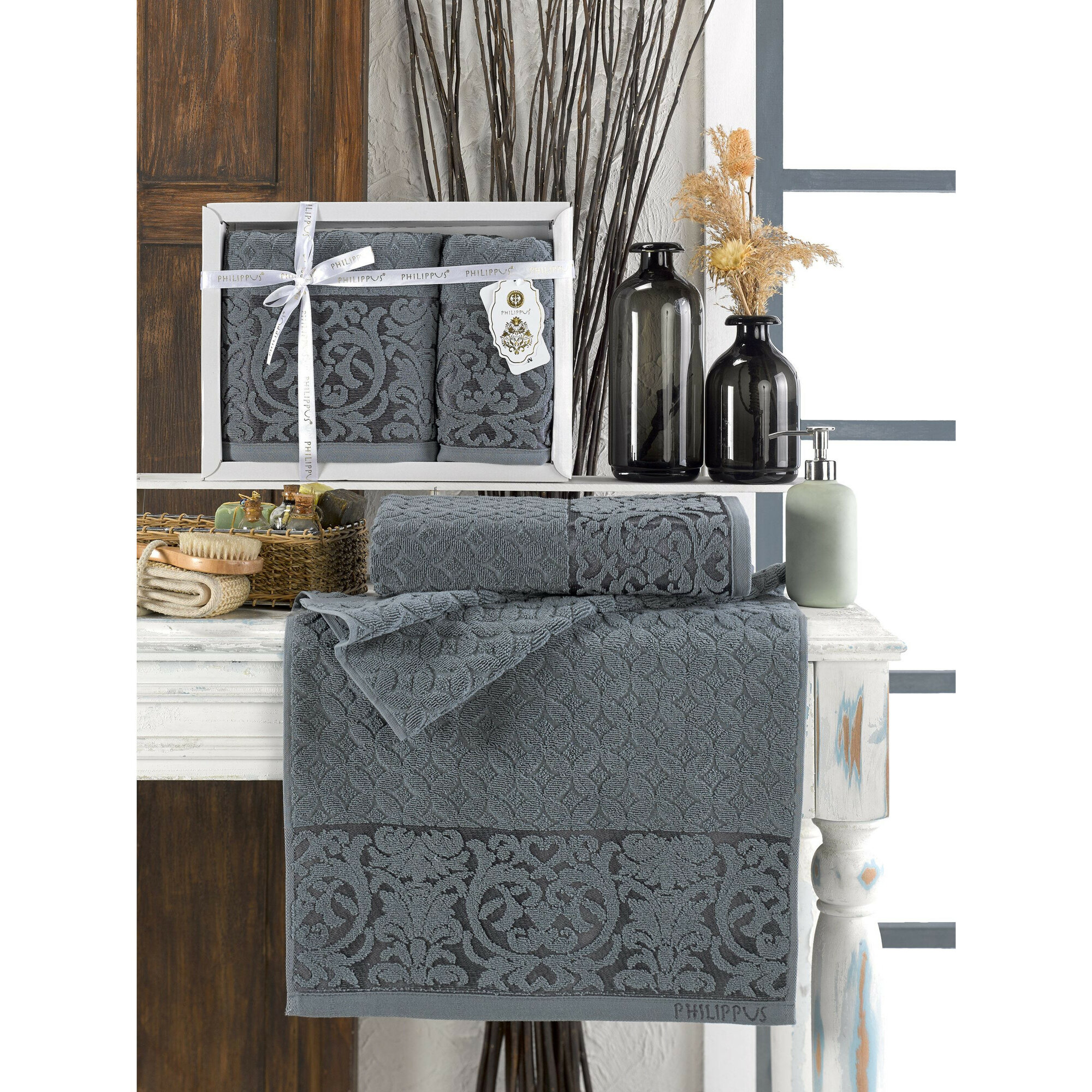 Набор полотенец PHILIPPUS (50x90/70х140) 2 предмета DENISE тёмно-серый