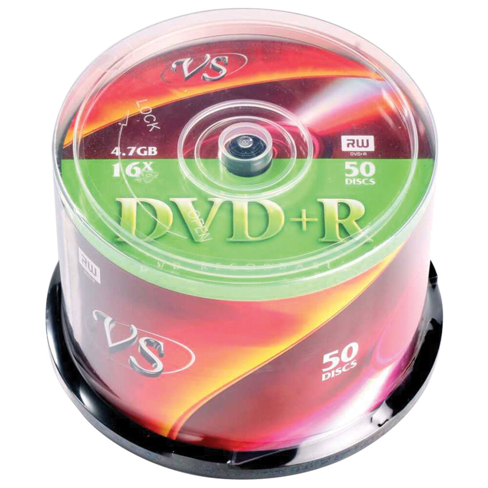 Диск DVD+R (плюс) VS 4,7 Gb 16x Cake Box (упаковка на шпиле), комплект 50 шт, VSDVDPRCB5001