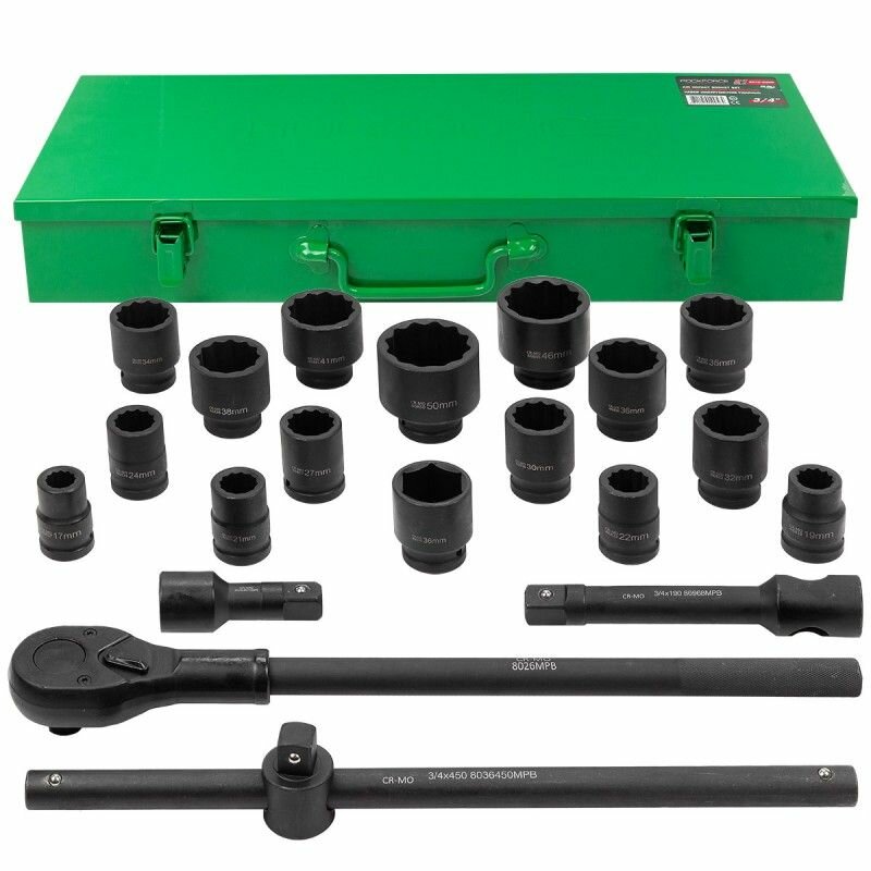 Набор инструментов ударных 21пр. 3/4" (12гр.) в металлическом кейсе ROCKFORCE