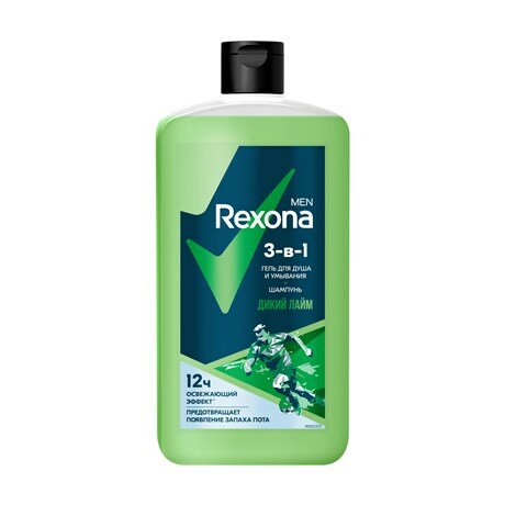 Шампунь-гель Rexona Men "Дикий лайм" 3 в 1, мужской, биоразлагаемая формула, 750мл
