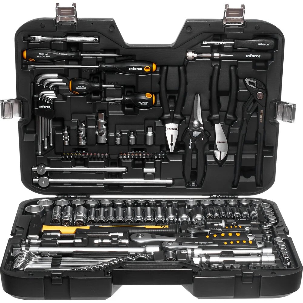 Набор инструментов Inforce 150 предметов 1/2" & 3/8" & 1/4", Сталь Cr-V, Сталь Cr-V, Профессиональный, 06-07-21