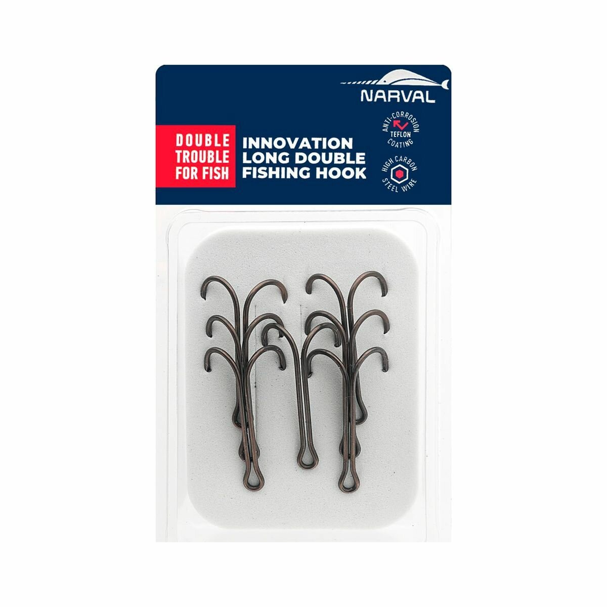 Крючки рыболовные двойные Narval FISHING LONG DOUBLE TROUBLE Teflon Coating # 5/0 (7шт)