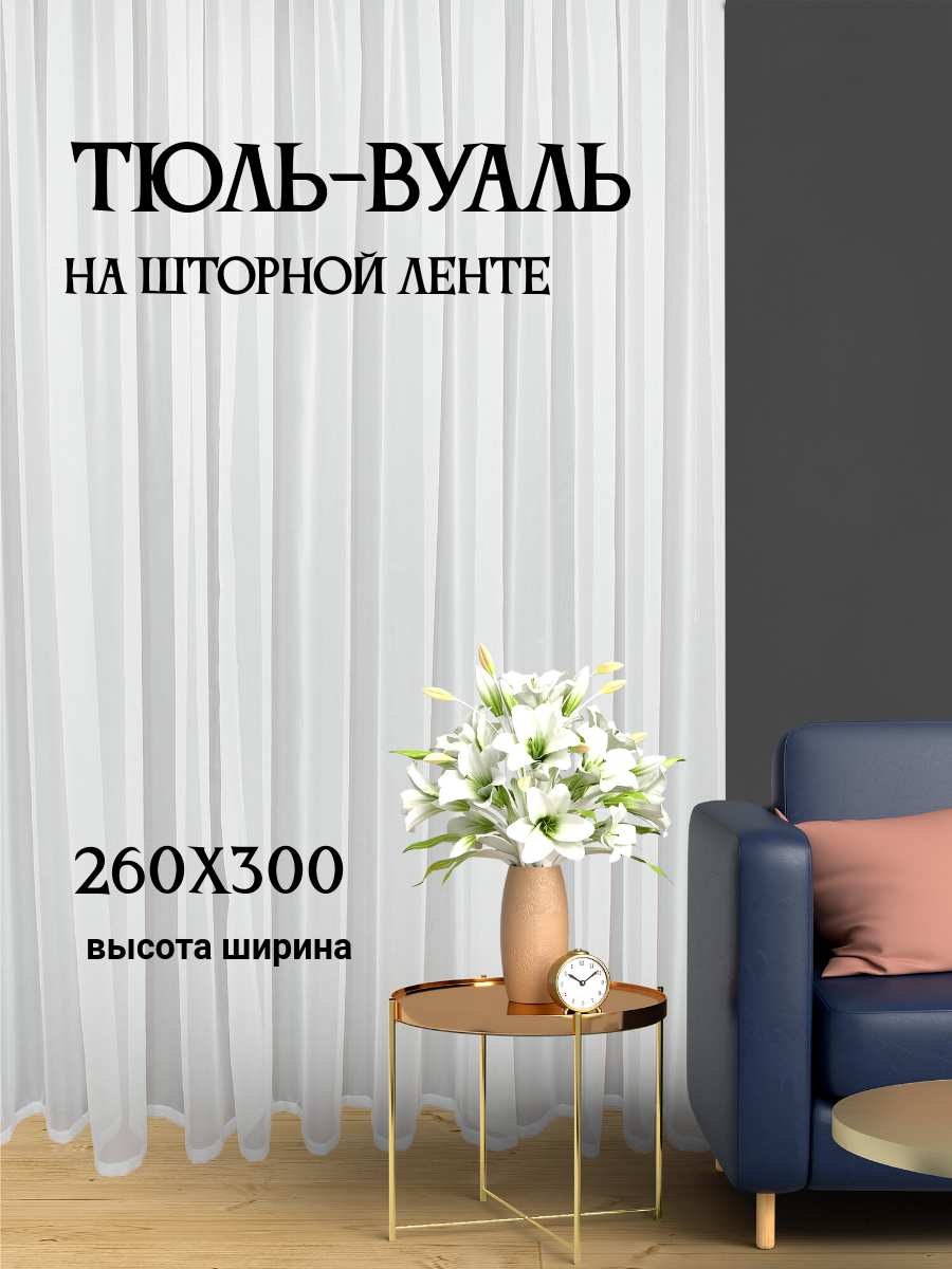 Тюль вуаль в спальню и гостиную длинная 300х260 см белая