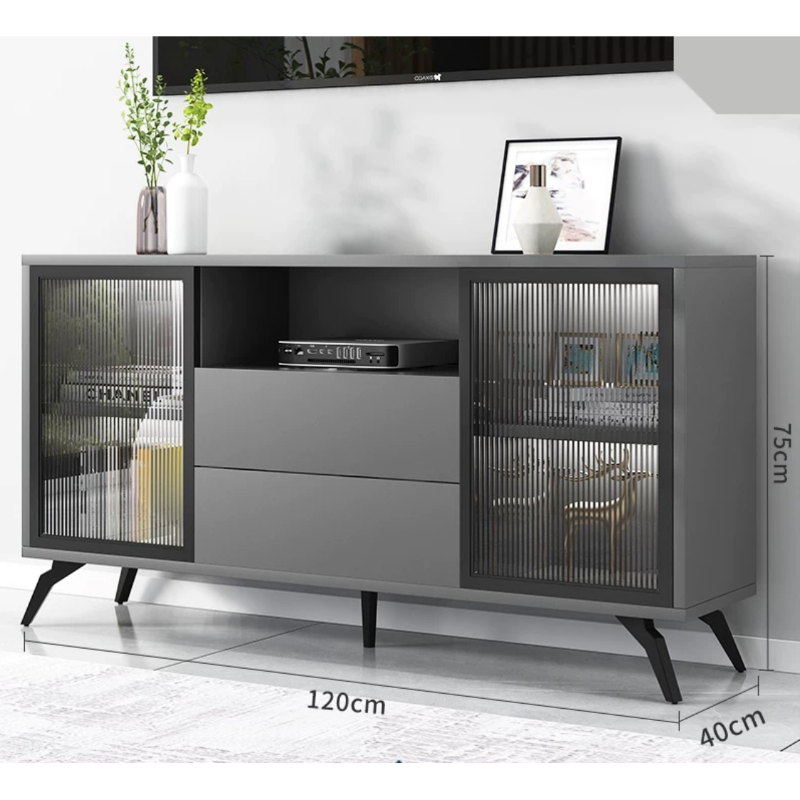 Тумба Vincent под телевизор в минималистичном стиле (120 см /цвет серый металлик)