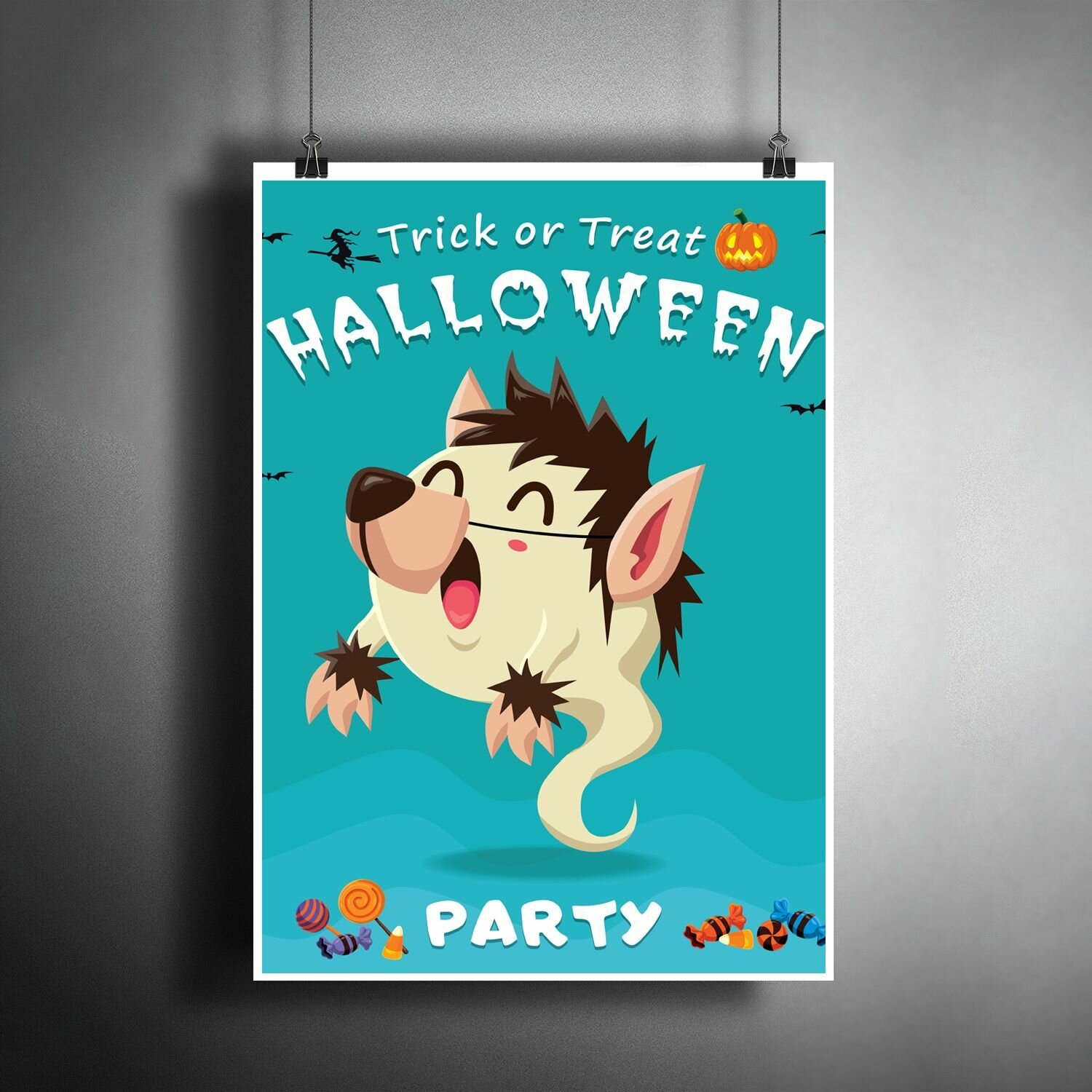 Постер плакат на вечеринку Хэллоуин. Призрак. Happy Halloween Декор A3 (297 x 420 мм)