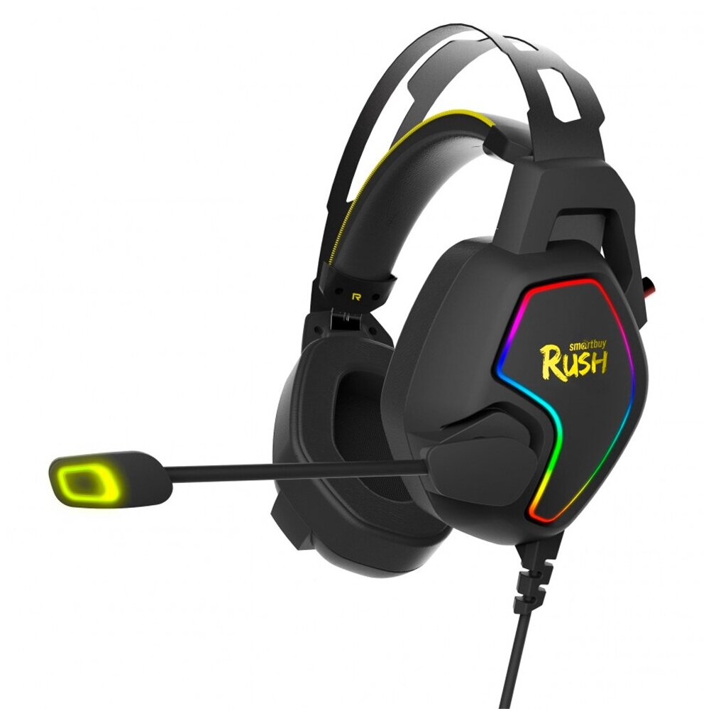 Наушники полноразмерные SmartBuy SBHG-6300, RUSH AMBITION, Jack 3.5мм, 2.1 м, цвет: чёрный, жёлтая вставка