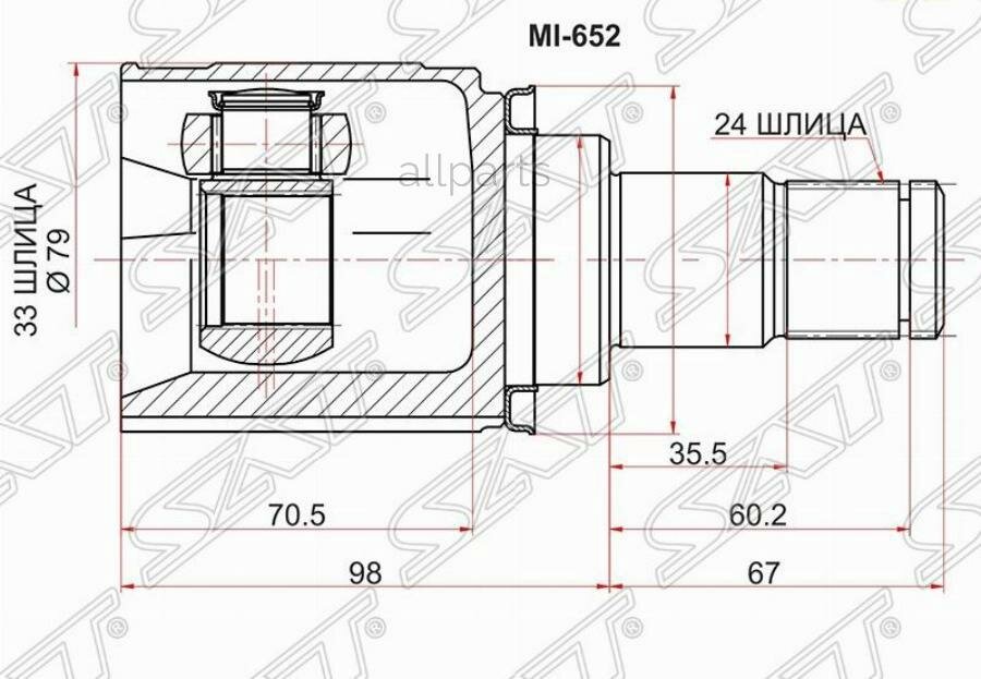 SAT MI-652 Шрус (Спереди/ Слева/ Внутр) Mitsubishi Lancer 07-17 / Galant Fortis 07-15