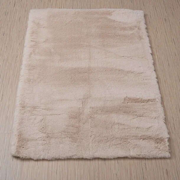 Ковер из искусственного меха кролика турецкий на пол в спальню в гостиную 80х120 см бежевый однотонный ворс 35 мм шегги 400811