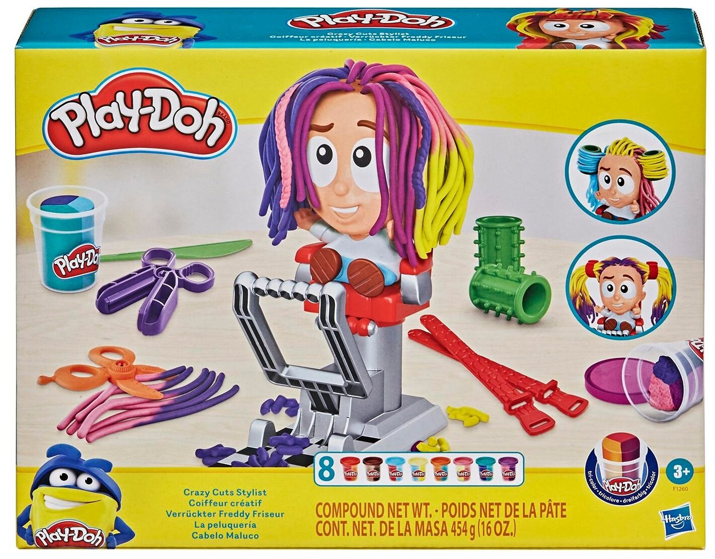 Пластилин Play-Doh Сумасшедшие прически (F1260), разноцветный, 8 цв, 300 г