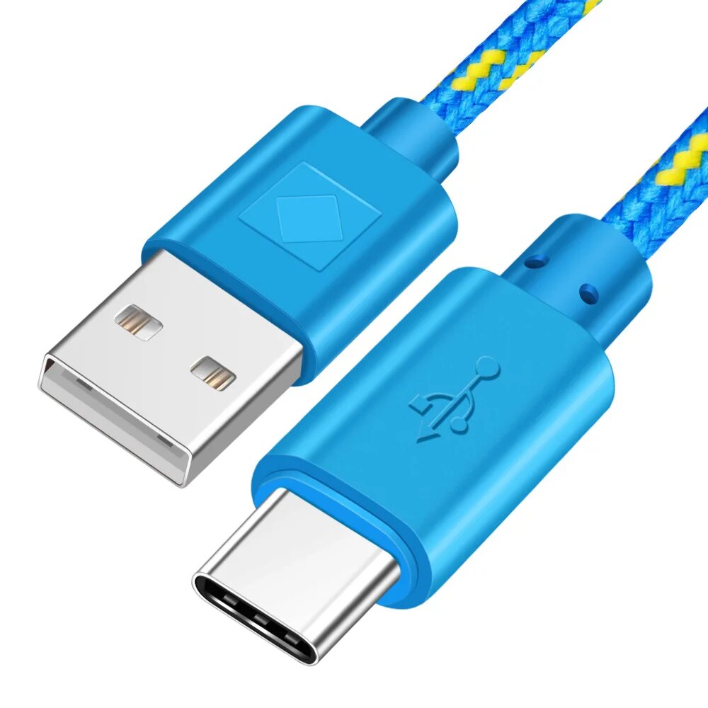 Blue USB Type-C кабель 1м, нейлоновая оплетка