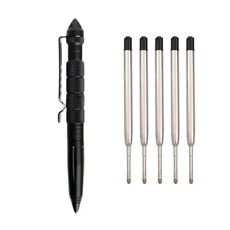 Тактические шариковые ручки DEFENCE металлические Черный, Black with 5 Refills