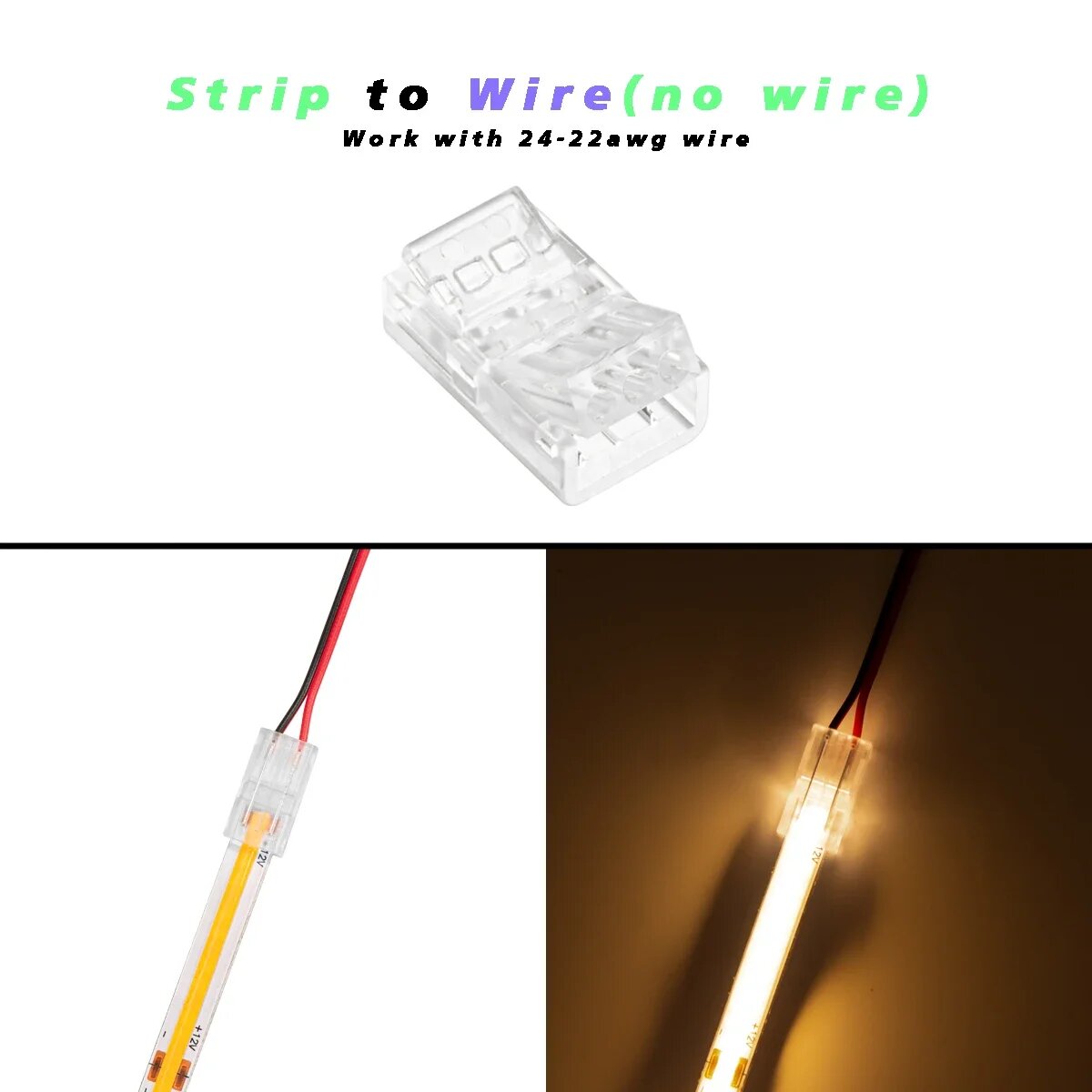 DelightFire разъем для светодиодной ленты LED Strip Connector 2pin 10mm Ip20 Ip65, 1pcs, Strip to Wire