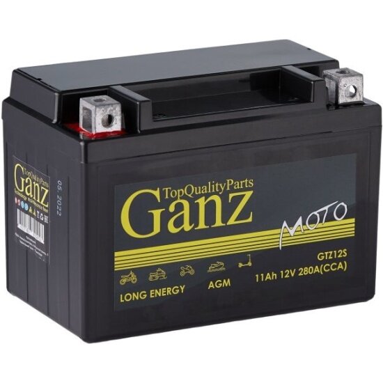 Аккумулятор Ganz мото AGM GTZ12S CCA280А, 150x87x110, прямая полярность, 11 Ач