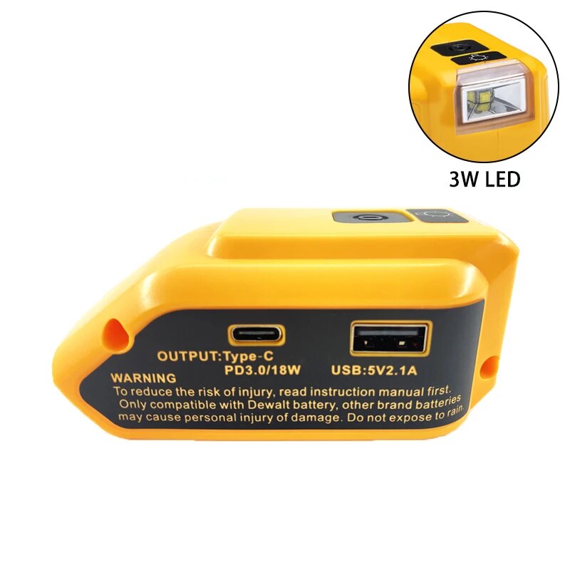 USB-адаптер ZUIDID для аккумуляторов Dewalt 18-20В с подсветкой