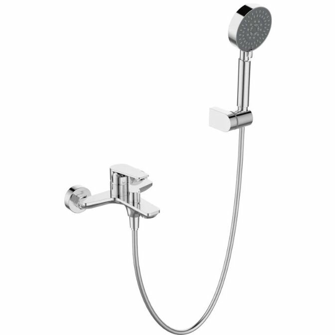 Смеситель для ванны и душа BelBagno Etna в комплекте с ручным душем, шлангом и держателем, хром ANCONA-VAS/DFS-CRM
